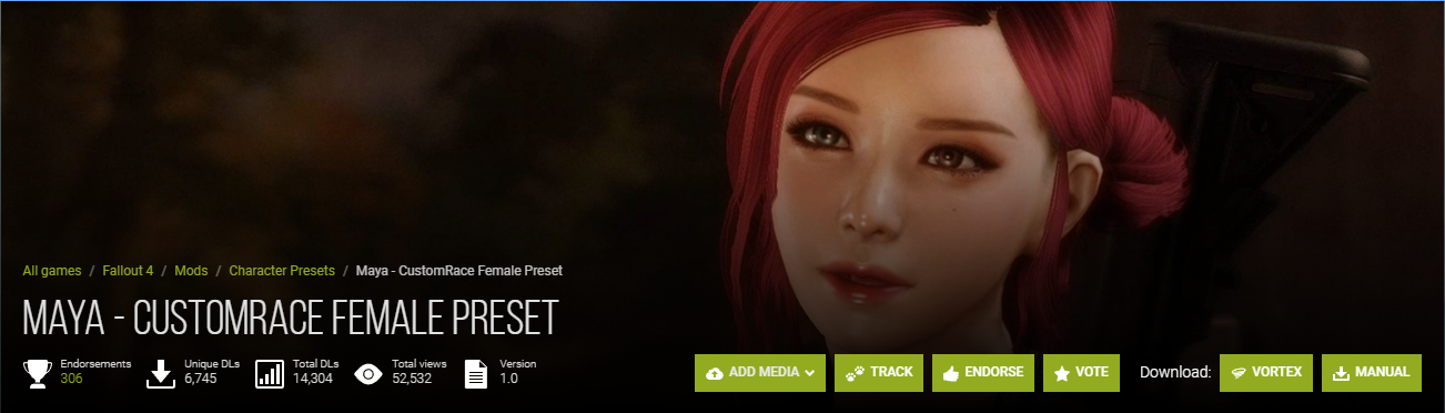 【Fallout4 MOD】Maya – CustomRace Female Preset|導入方法 | P-Log Mods